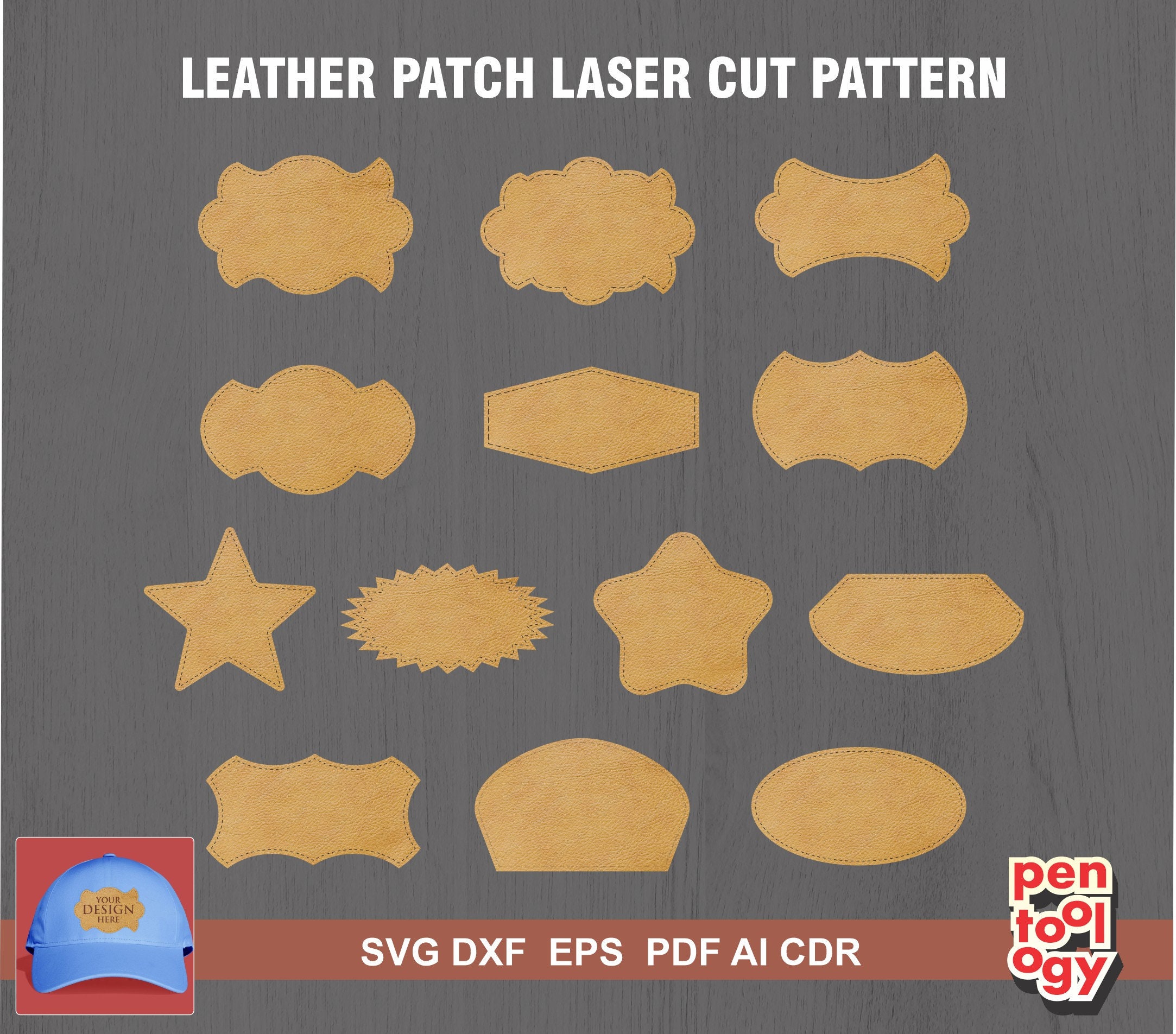 Leather Patch Laser Cut Pattern, Hat Patch Cut File, SVG Dxf Pdf Cdr ...