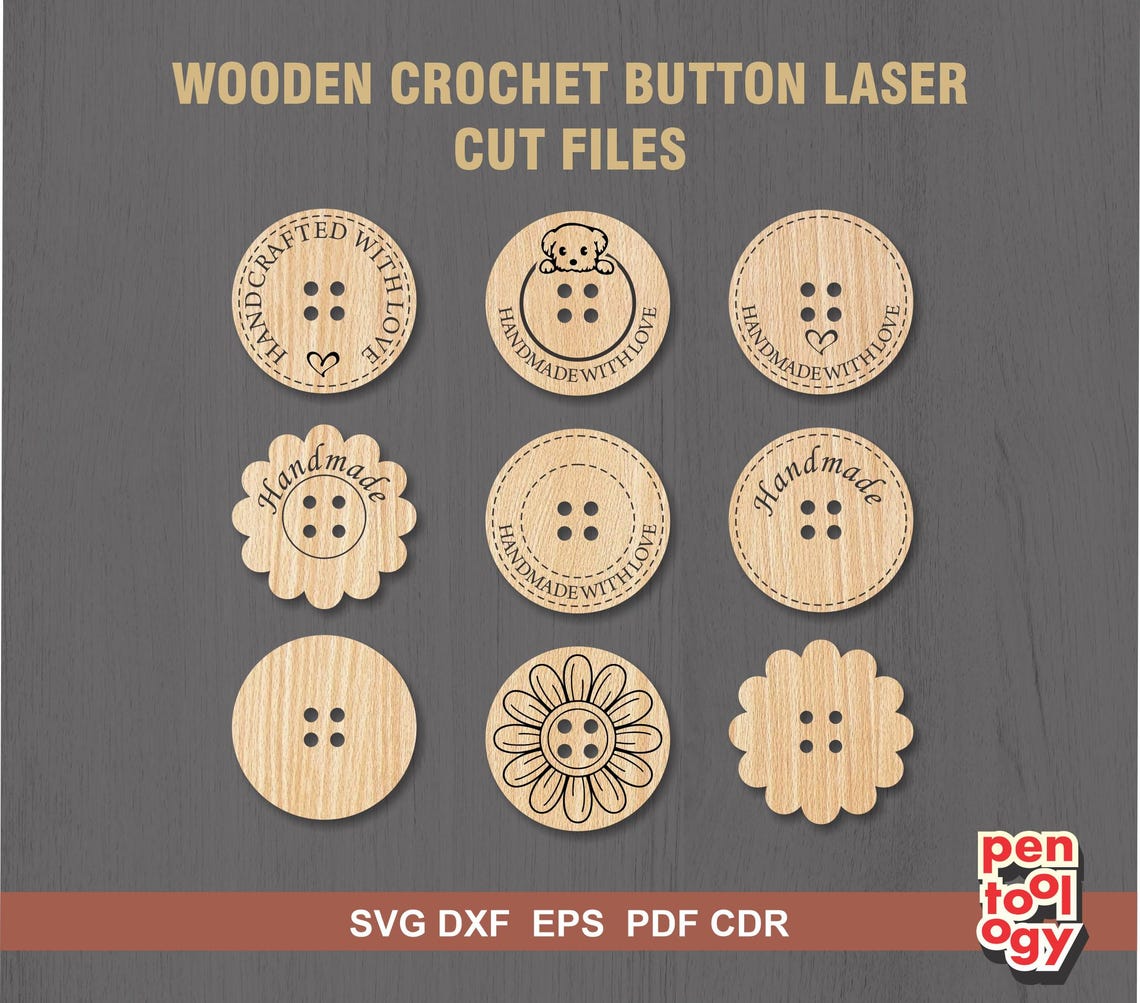 Handmade Button Laser Cut Pattern, Wooden Button Cutting File, Product ...