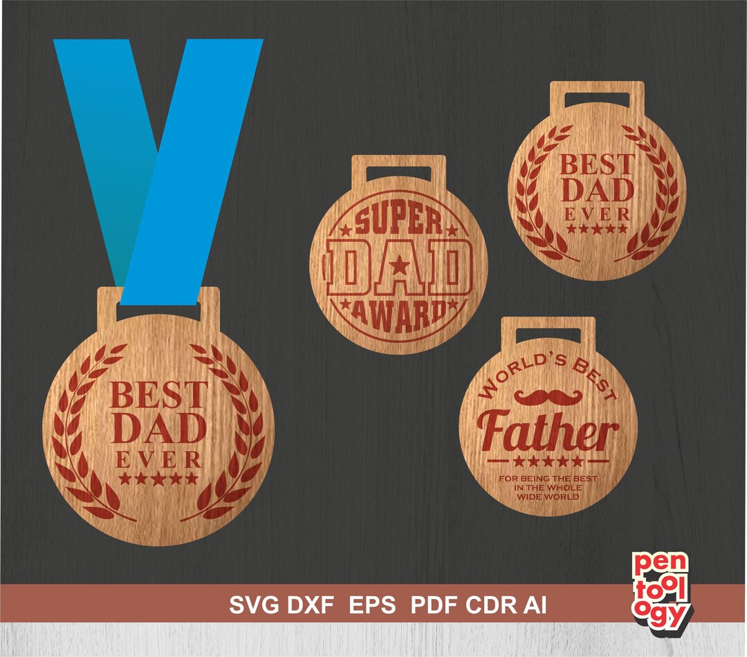 Father's Day Medal Svg | Wooden Medal Laser File, Award Medal Cutting ...