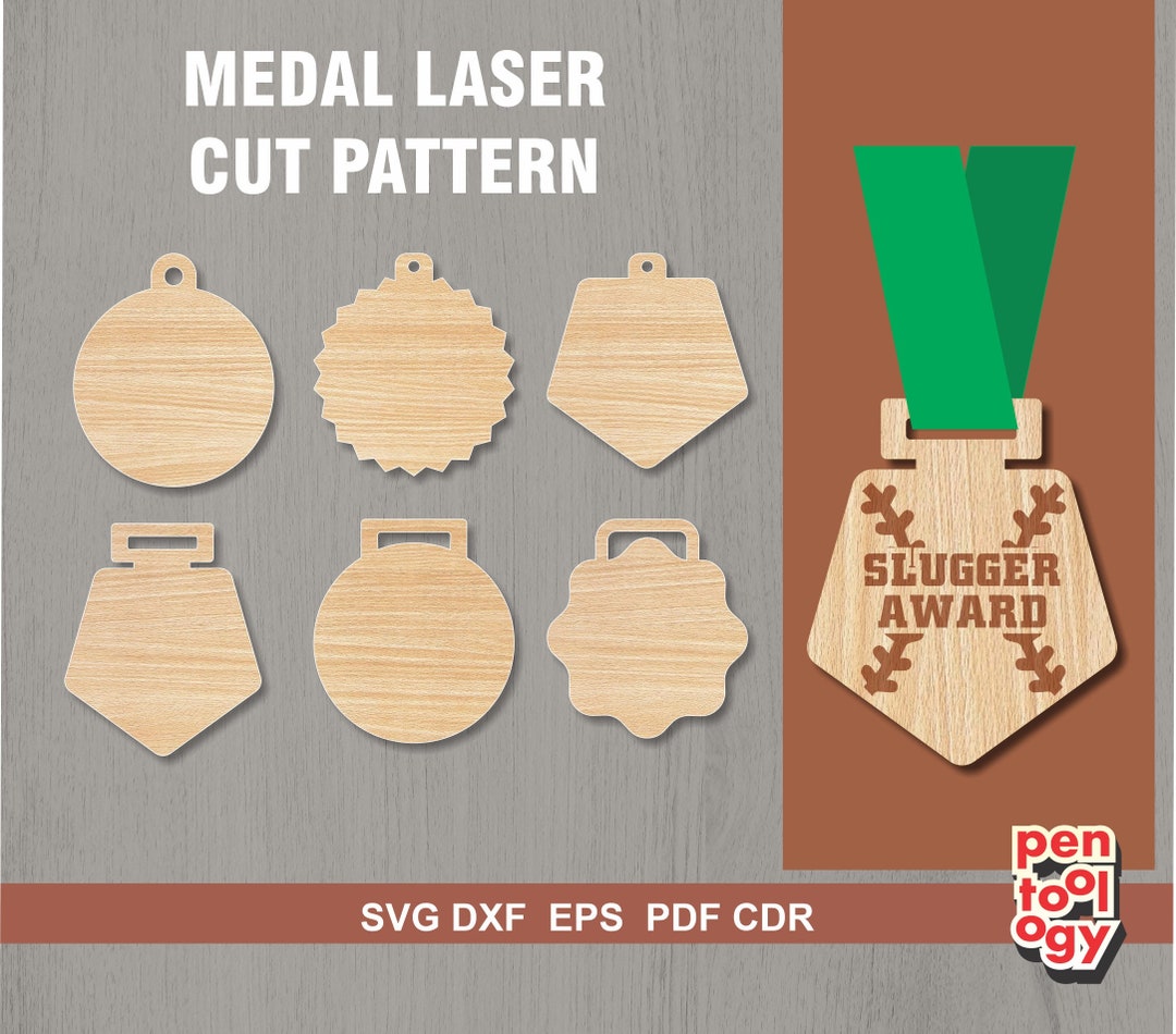 Medal Laser Cut Pattern, Wooden Medal Cutting Template, Award Shape ...