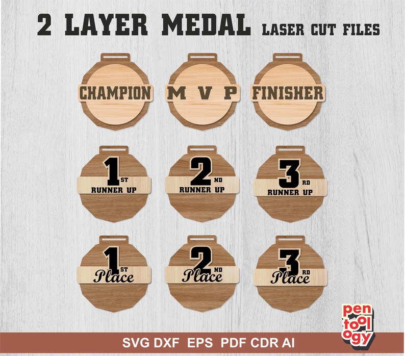 Medal Shape Cut Pattern, Medal Laser Cut File, Wooden 2 Layer Award ...