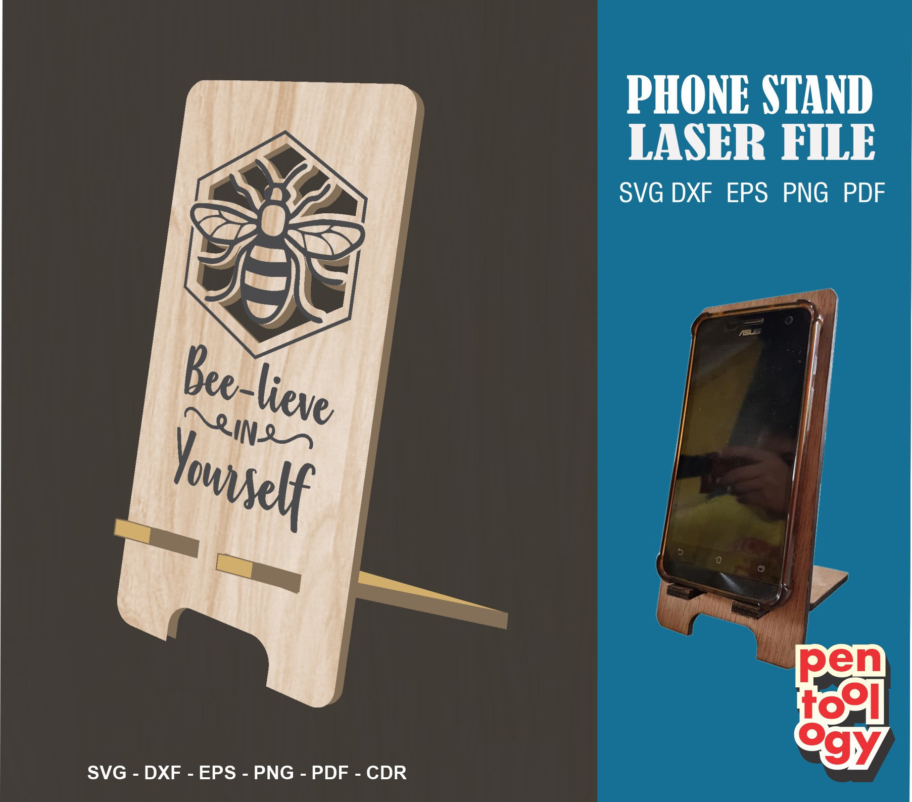 Motivation Phone Holder Laser Cut File, Bee-lieve in Yourself Cellphone ...
