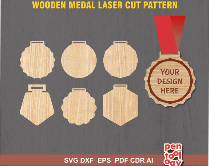 Medal Shape Cut Pattern SVG, Medal Award Laser Cut Files for Glowforge ...