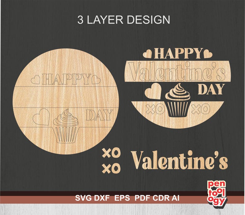 Valentine's Day Welcome Sign SVG: Heart & Cupcake Door Hanger (digital ...