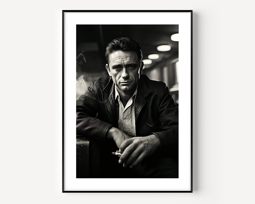 Johnny Cash Cigarette Poster, Music Black and White Wall Art, Vintage ...
