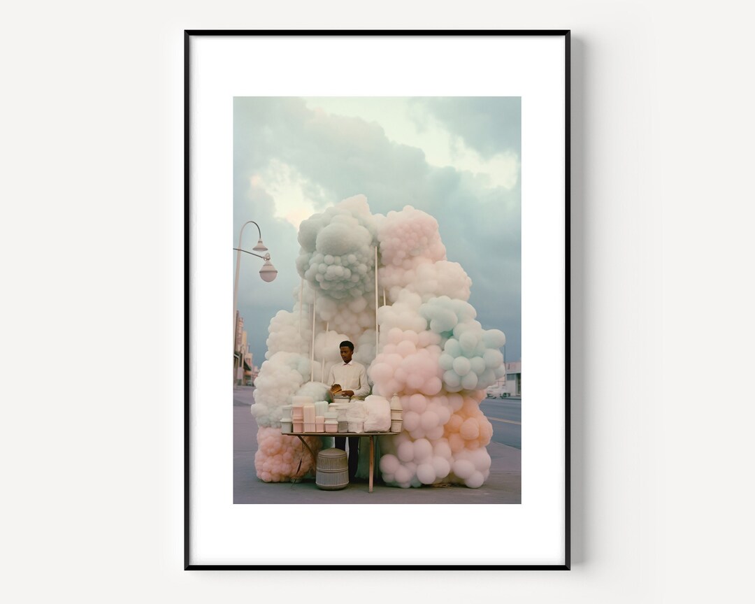 Surrealism Surreal Artwork With Man Selling Cotton Candy, Multicolored ...