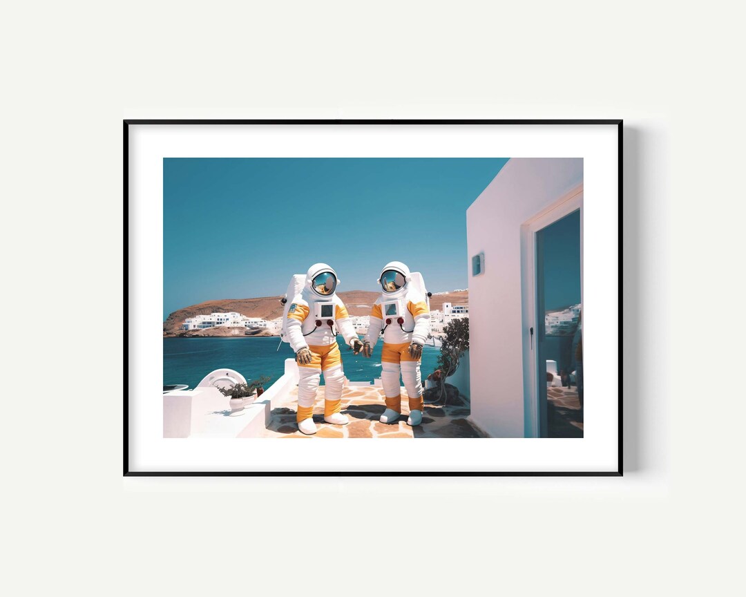 Astronaut in Santorini Greece Wall Art, Nasa Couples Wall Art ...