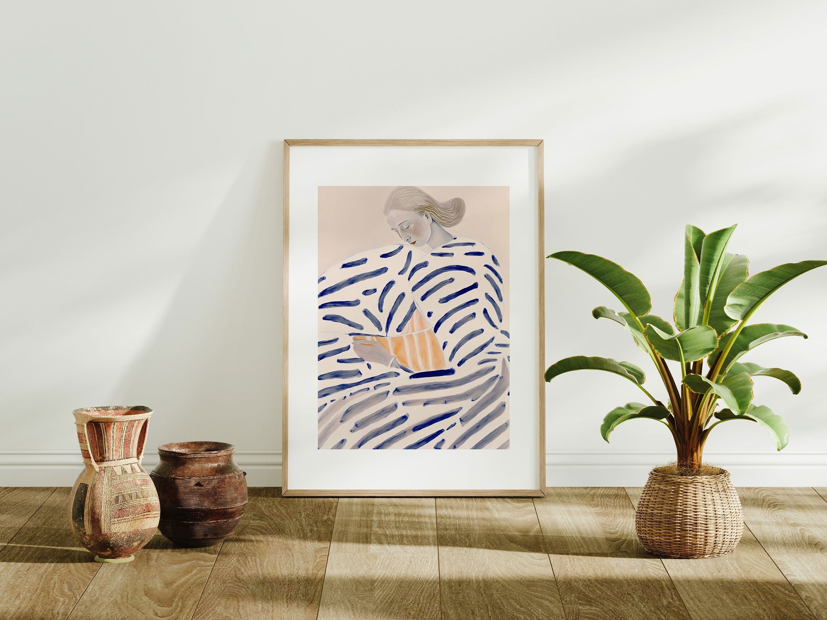 Abstract Woman Reading Book Wall Art Modern Abstract Art Modern Simple ...