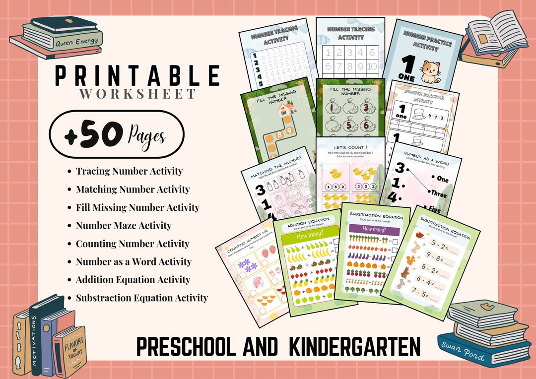 Preschool and Kindergarten Learning Bundle 50 Pages Printable Activity ...