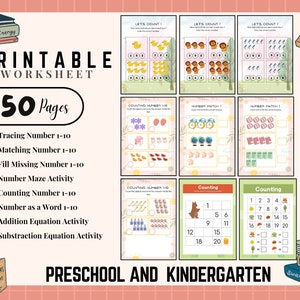 Preschool and Kindergarten Learning Bundle 50 Pages Printable Activity ...