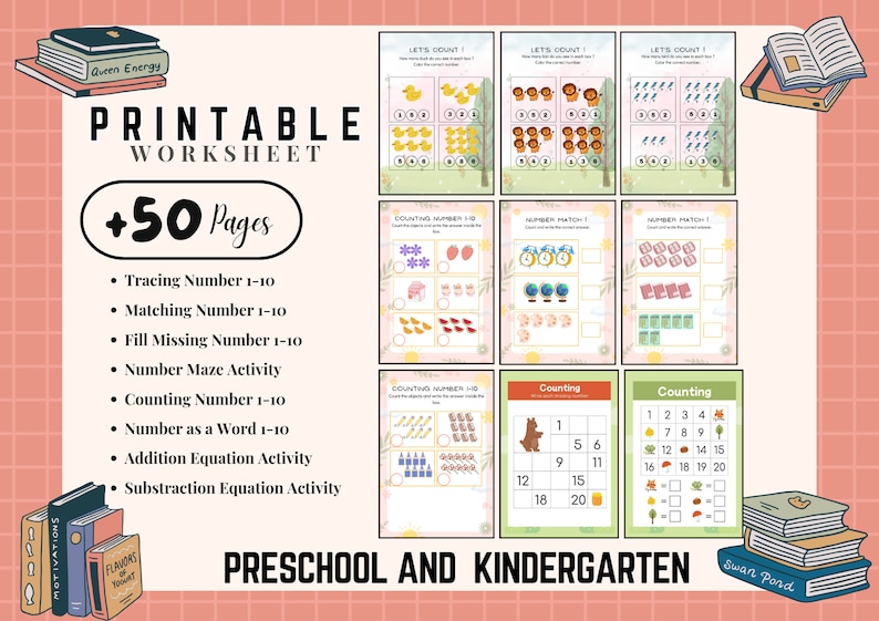 Preschool and Kindergarten Learning Bundle 50 Pages Printable Activity ...