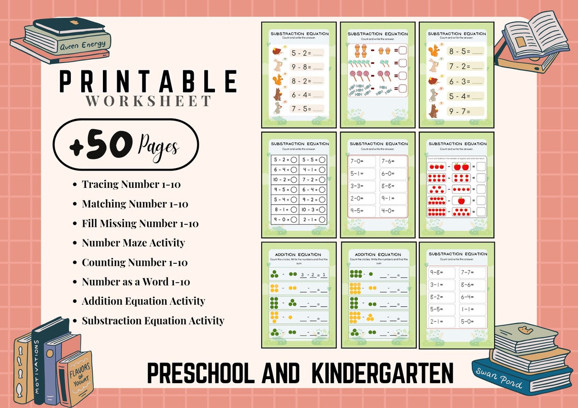 Preschool and Kindergarten Learning Bundle 50 Pages Printable Activity ...