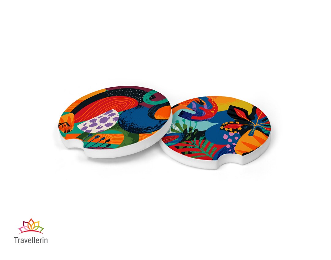 Car Coaster Tropics Sold in Sets of 2 Navy and Orange - Etsy