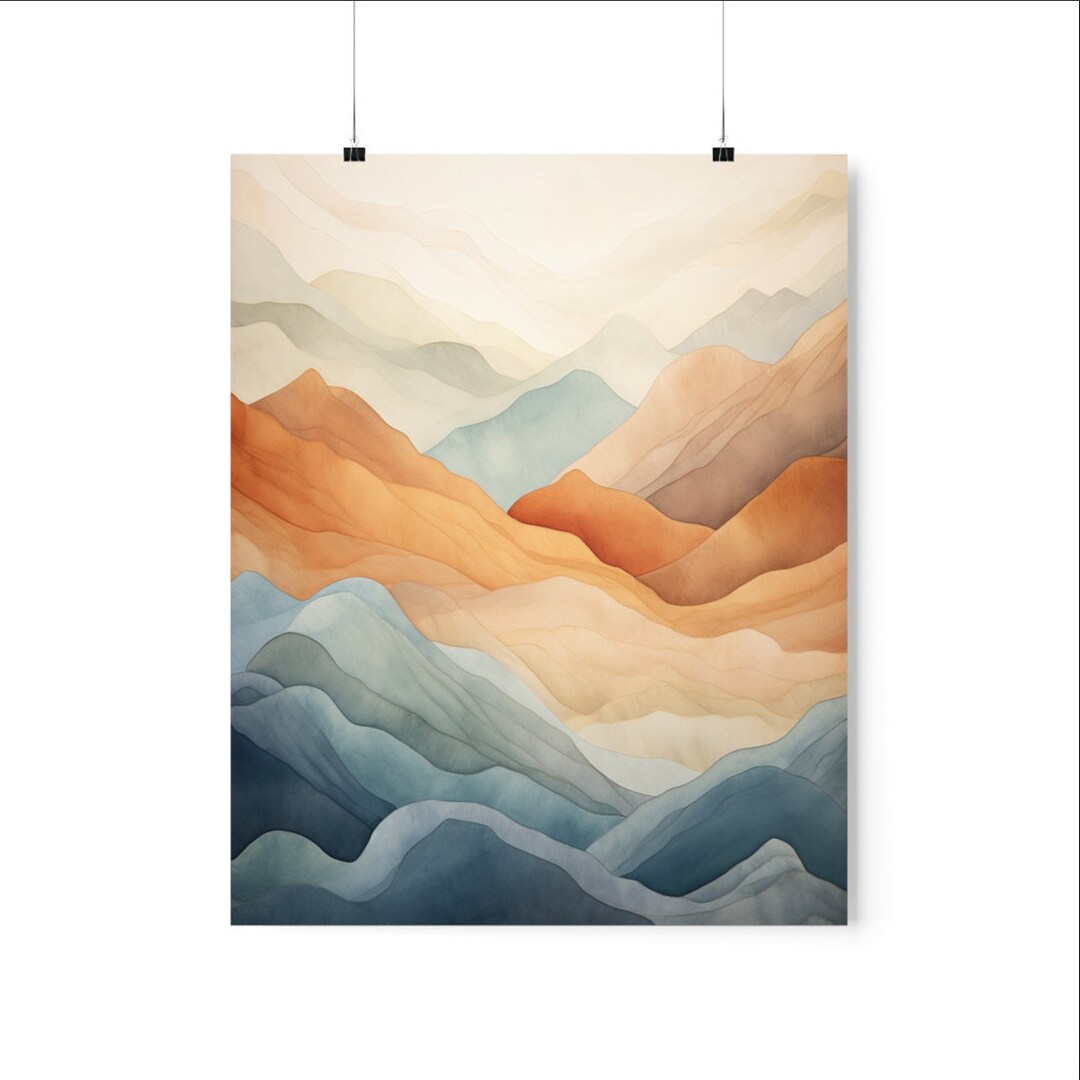 Watercolor Orange and Blue Mountains Digital Art, Printable - Etsy