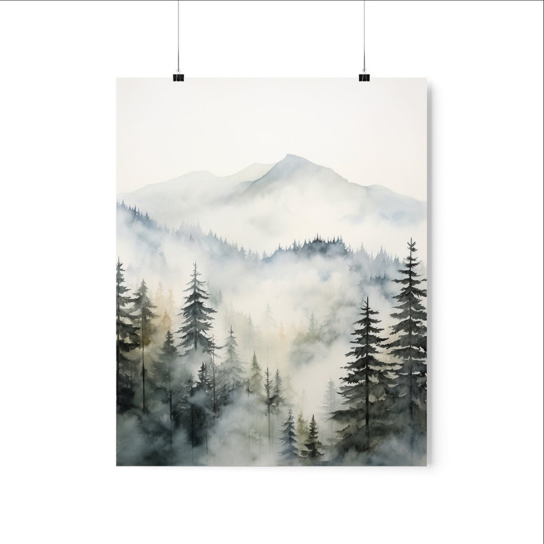 Misty Mountains Watercolor Digital Print, Instant Download, Home Art - Etsy