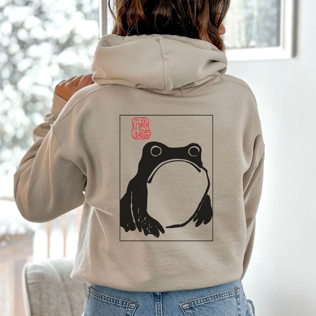 Unimpressed Frog Hoodie Matumoto Hoji Kanji, Cute Frog Hoody, Kawaii ...