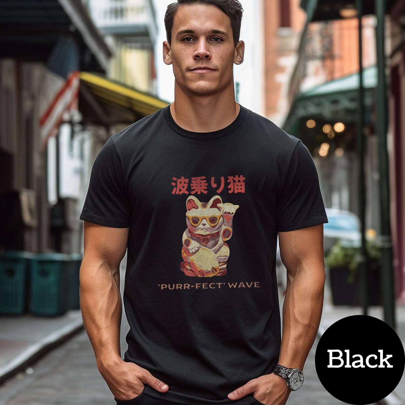 Hawaiian Lucky Surfing Cat T Shirt | Gift for Cat Lovers | Japanese Cat ...