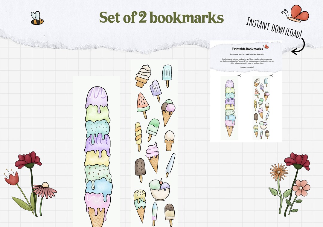 Set of 2 Bookmarks | Illustrated Bookmarks | Ice Ice Baby | Cute ...