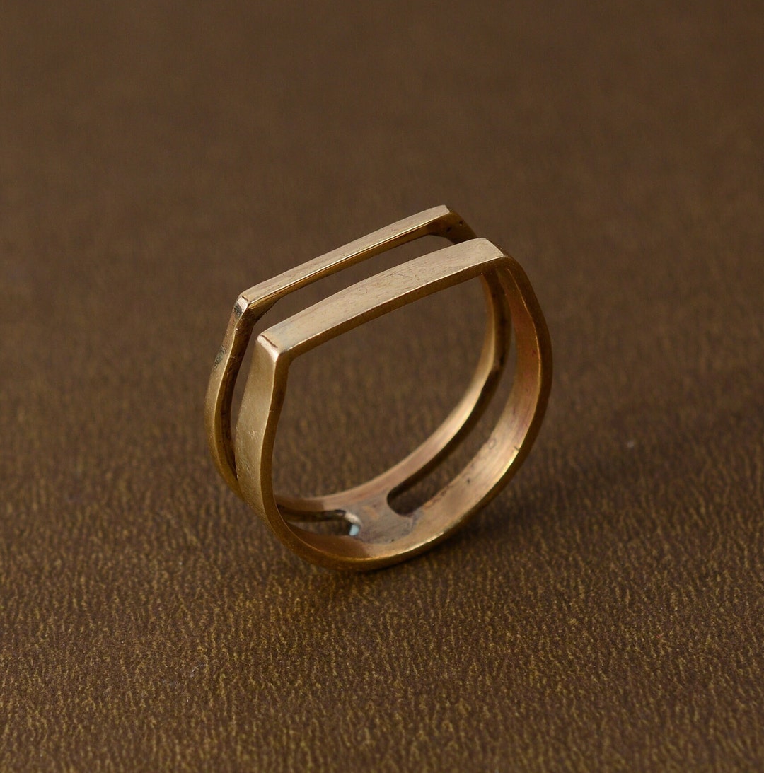 Gold Double Bar Ring, Thick Two Line Ring, Flat Bar Ring, Geometric ...