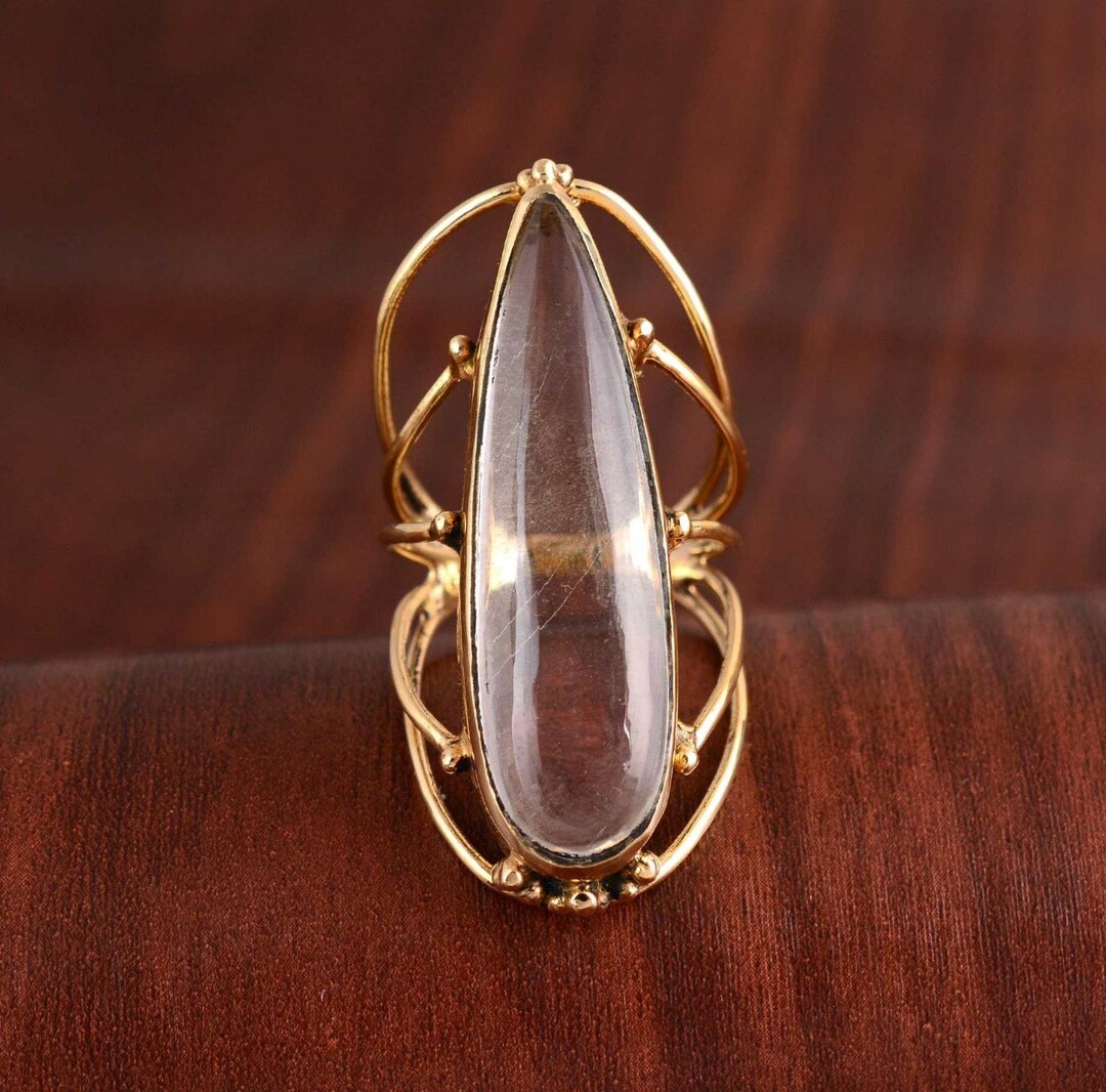 Gold Crystal Quartz Dagger Gemstone Ring, Designer Big Stone Ring ...