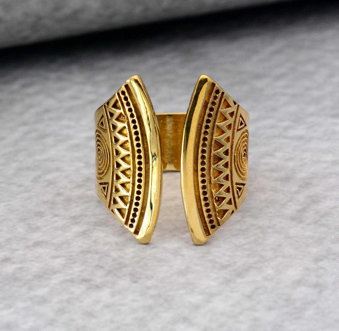Ring Adjustable Boho Gold , Brass, Modern Abstract Shape, Designer ...