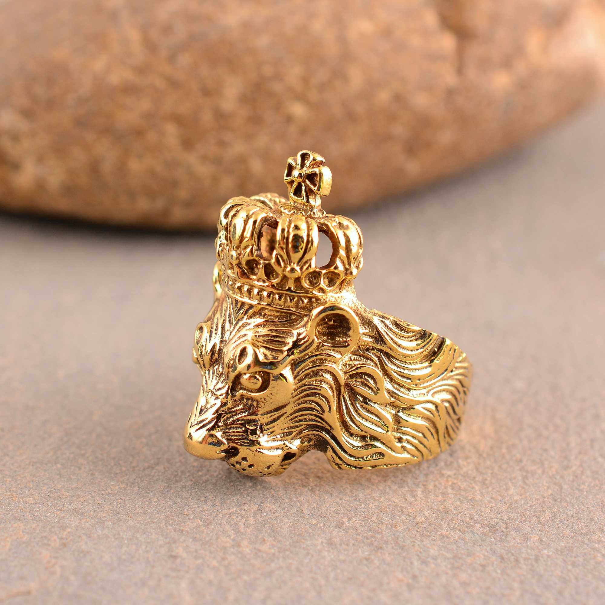 Lion King Mens Ring, Crowned Lion King Signet Men Ring, Vintage Lion ...