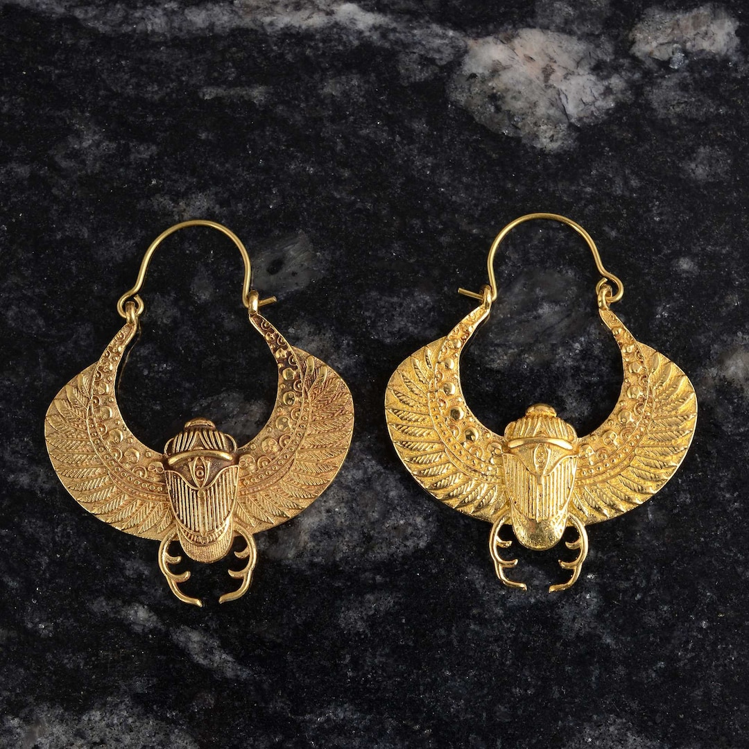 Scarab Beetle Ancient Egypt Large Gold Hoop Earrings, Boho Gypsy ...