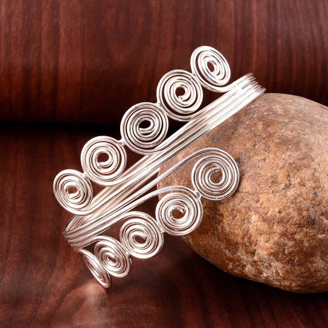 Silver Upper Arm Cuff Adjustable Ethnic Spirals Armlet Bracelet ...