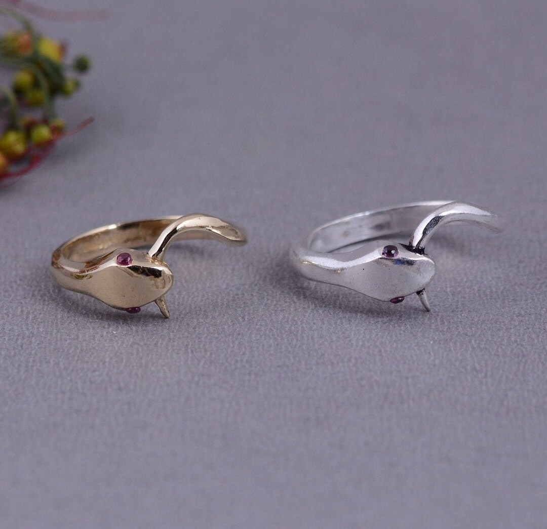 Snake Tail Ring in Brass With Gemstone Eyes, Ouroboros - Etsy