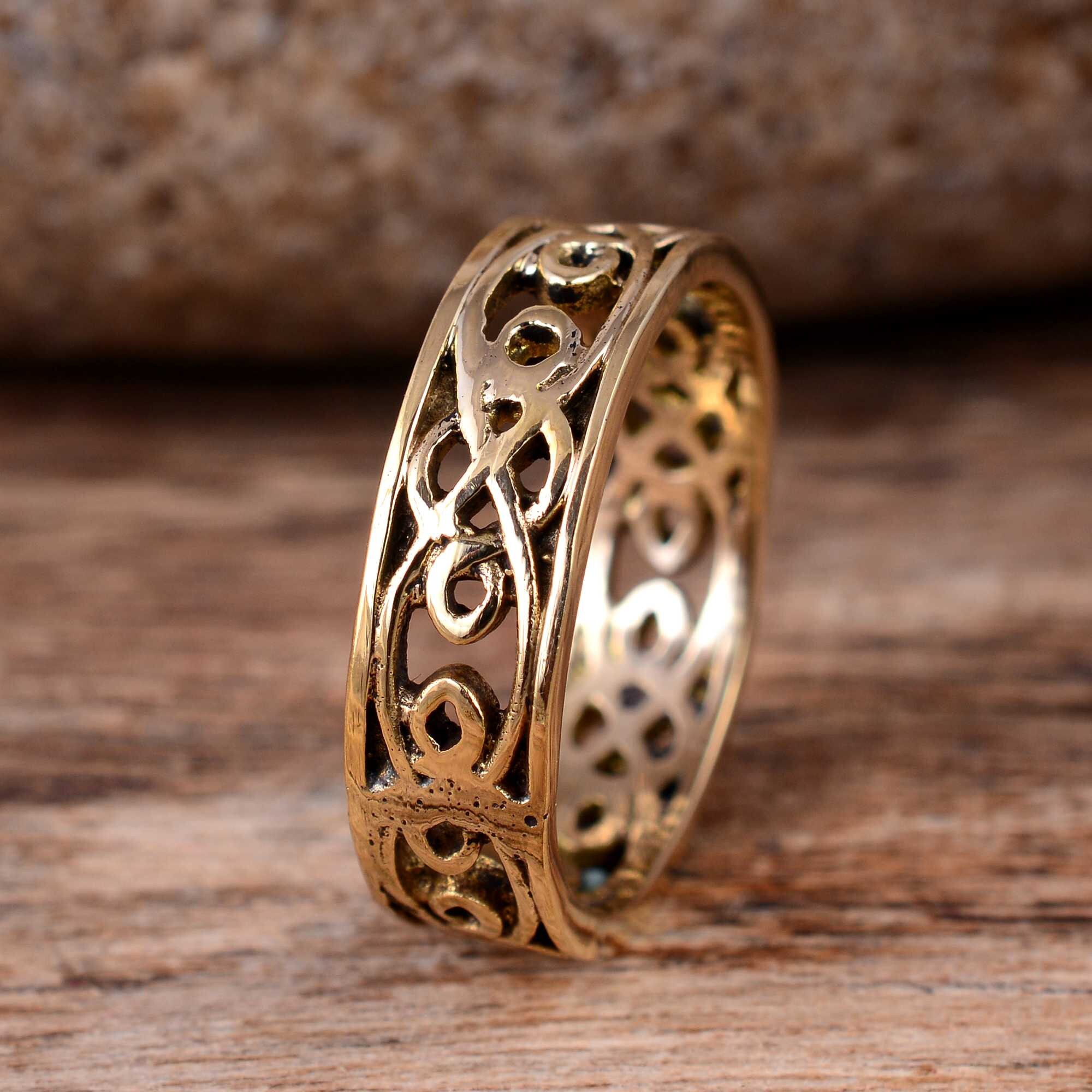 Gold Celtic Ring, Handmade Ring, Brass Ring, Thumb Band, Celtic Band ...