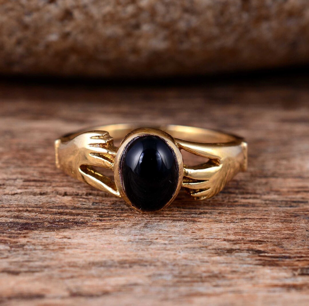 Black Obsidian Gemstone Ring: Hand Design, Dainty Stacking Ring - Etsy