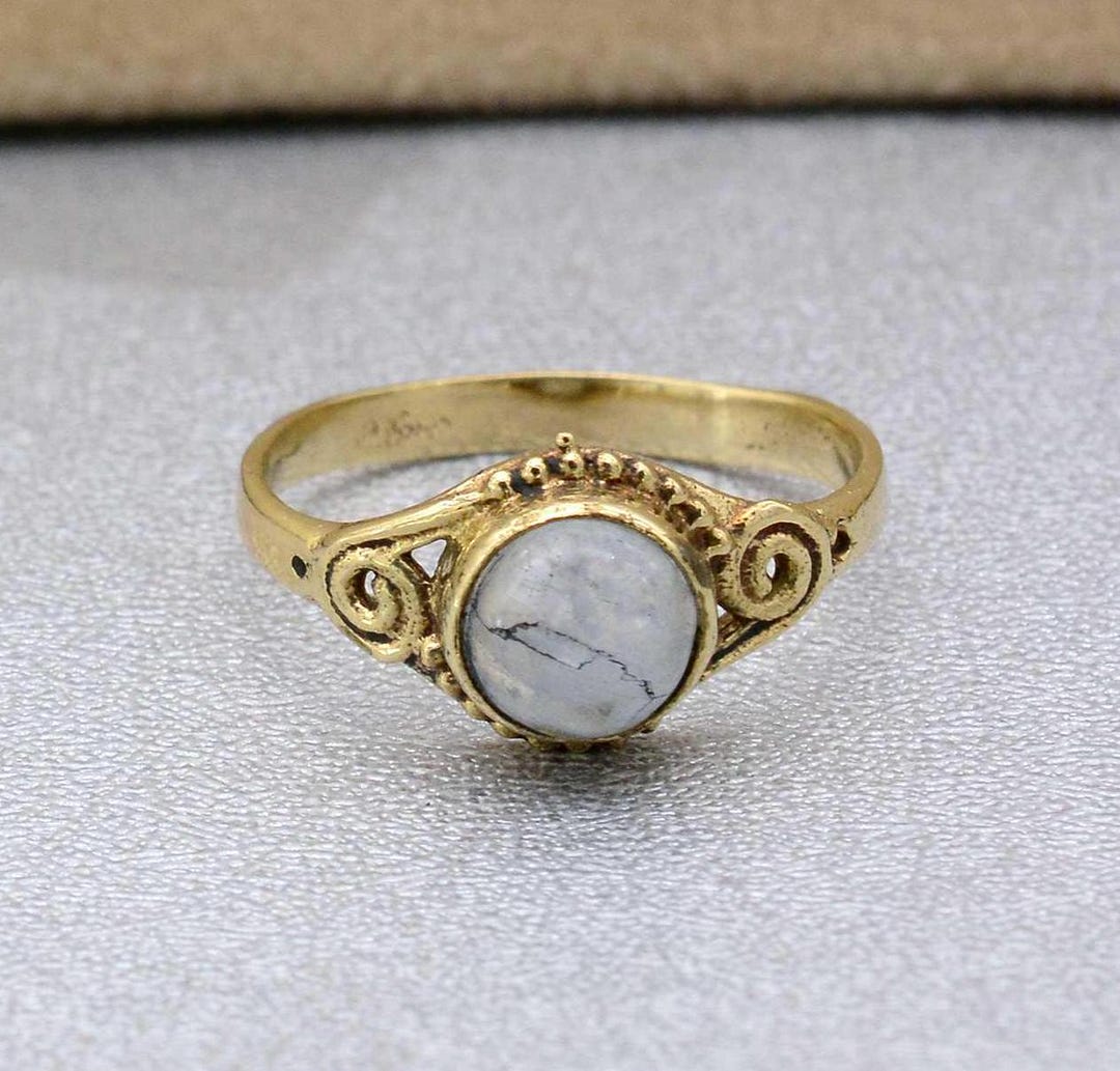 Moon Stone Ring, Gold Moon Stone Ring, Brass Ring With Moon Stone, Moon ...