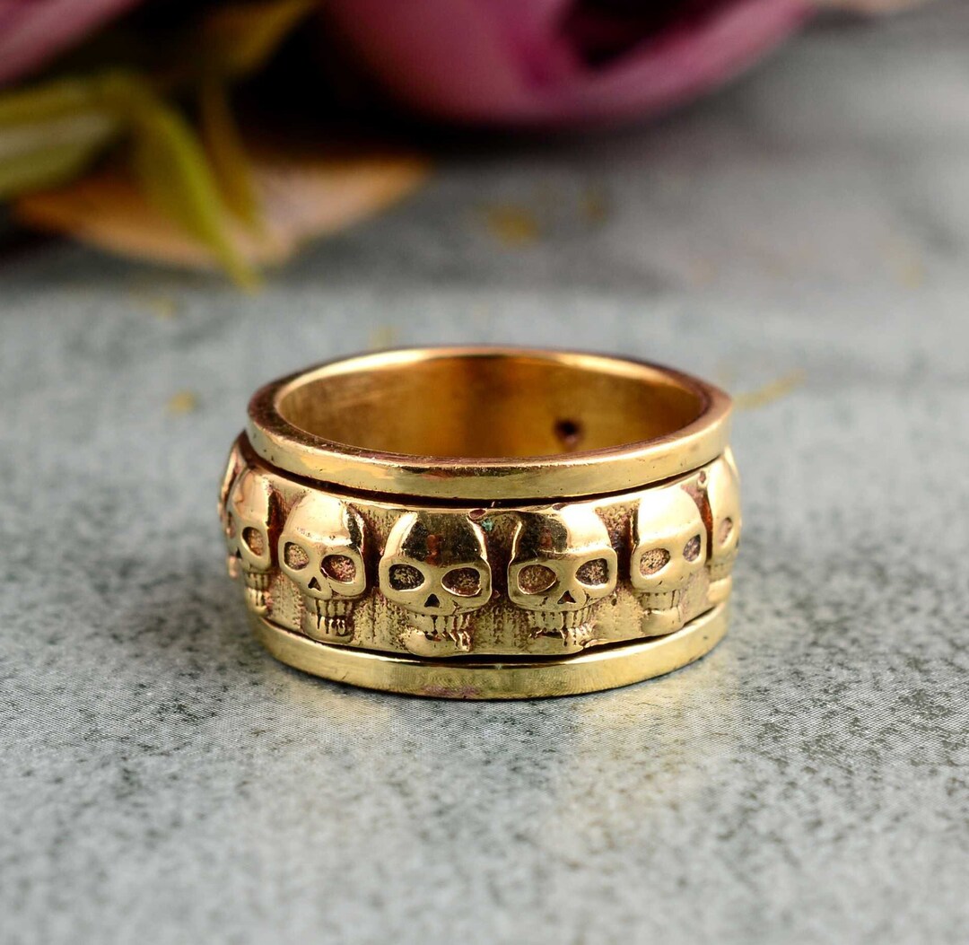 Skull Anxiety Fidget Ring, Goth Thumb Ring, Witch Anti Stress Jewelry ...