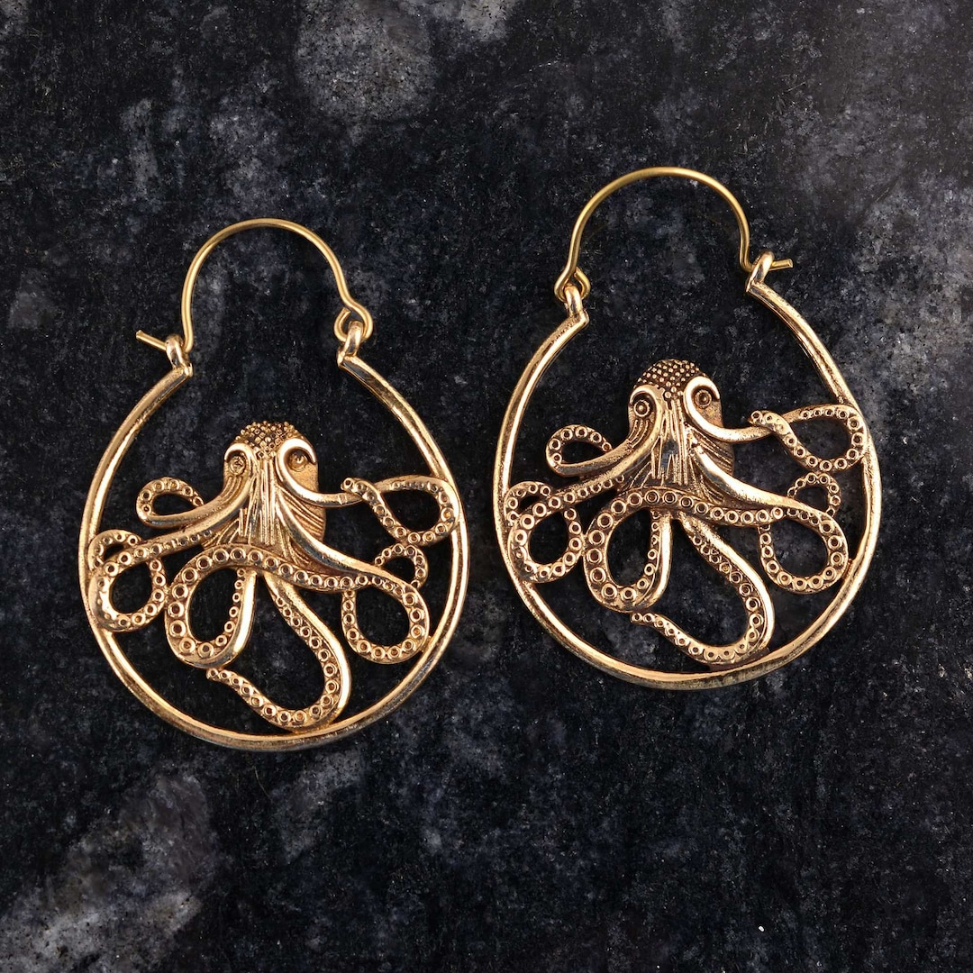 Gold Octopus Earrings , Pirate , Ocean , Tentacle Nautical , Sailor ...