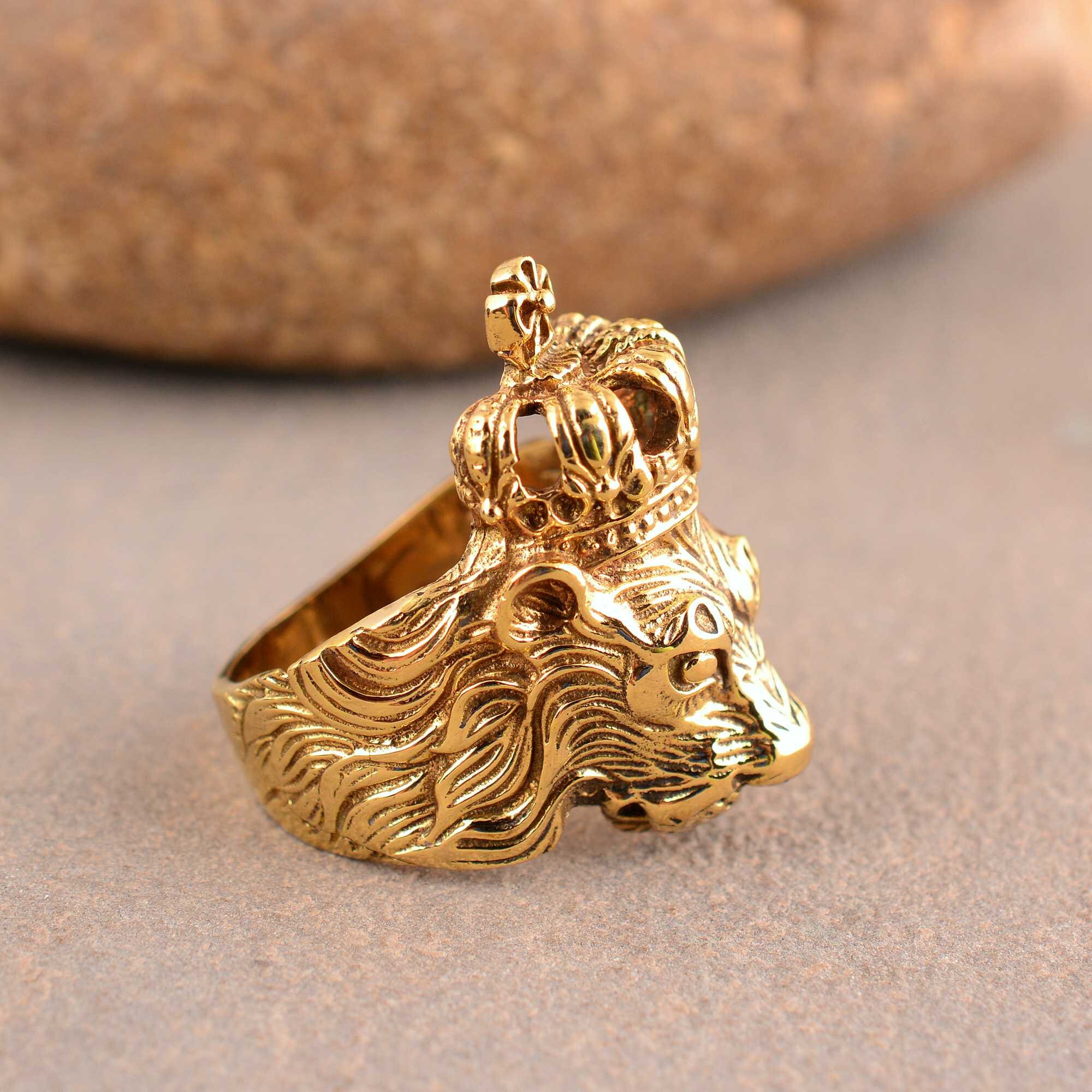 Lion King Mens Ring, Crowned Lion King Signet Men Ring, Vintage Lion ...