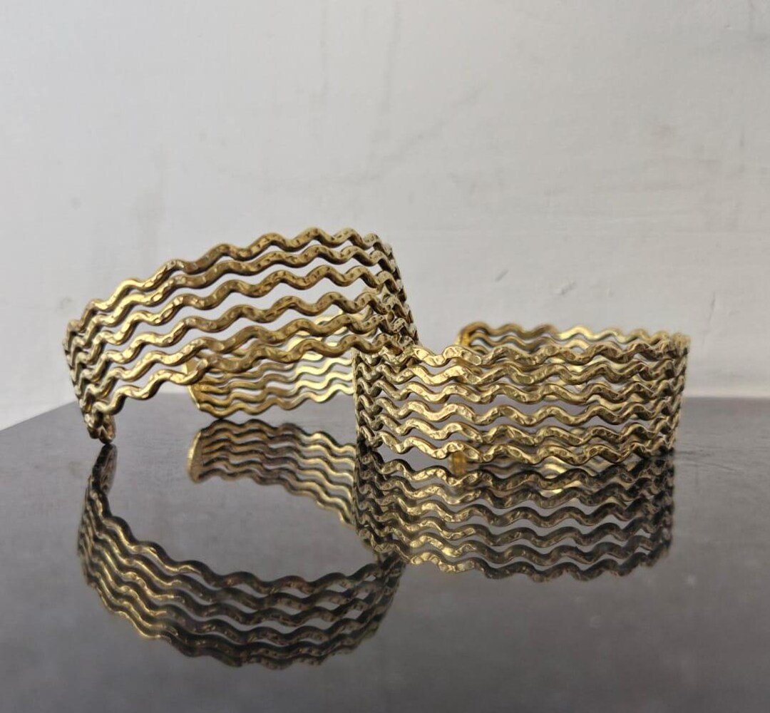 Handmade Brass Wave Bangle: Textured Stacking Bangle - Etsy