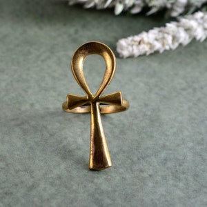 Gold Ankh Ring, Egyptian Ankh Cross Ring, Key of Life Ring, Design ...
