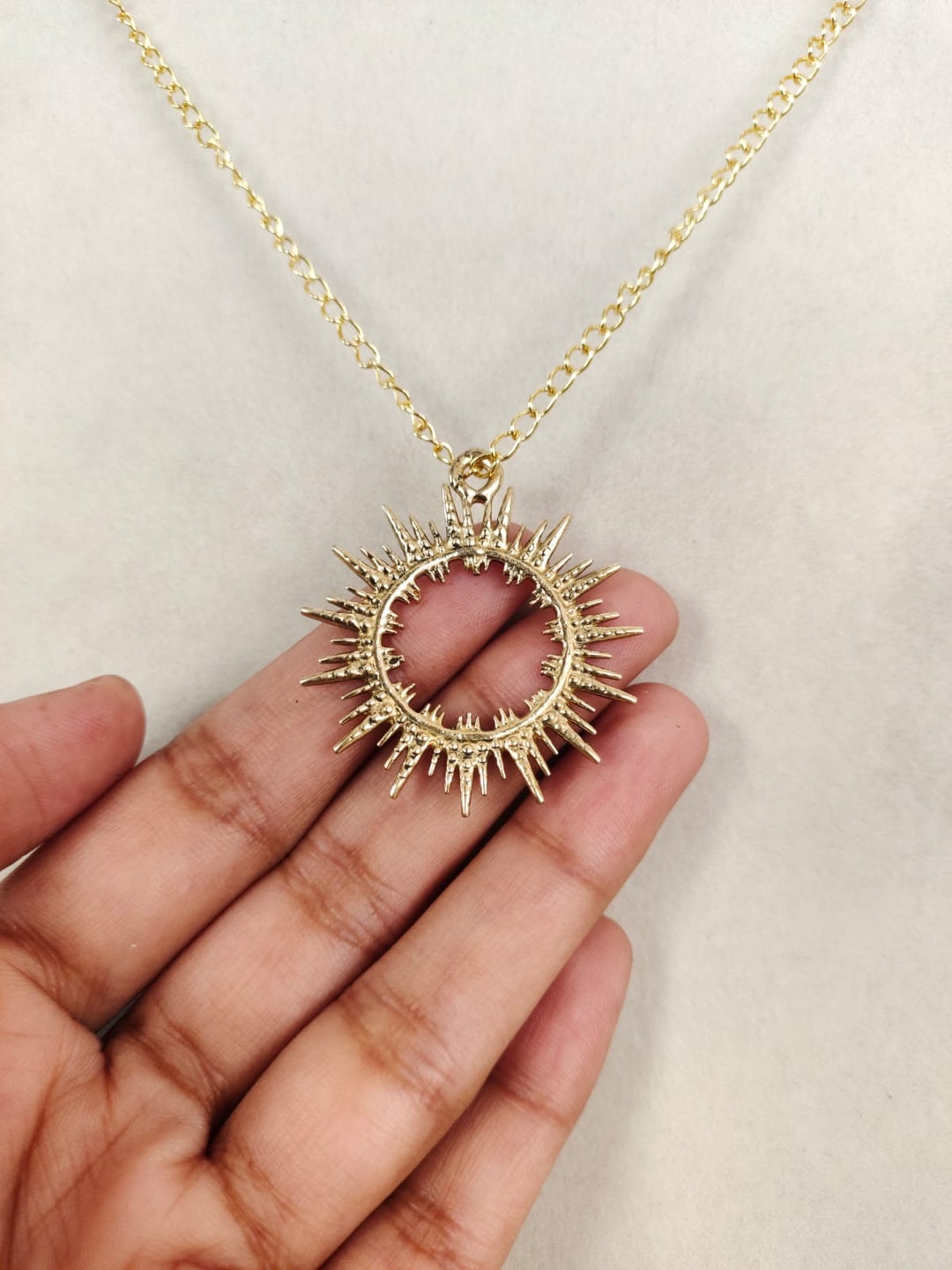 Gold Sun Necklace, Dainty Silver Sunburst Charm, Celestial Jewelry ...