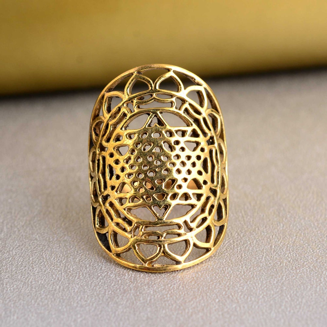 Sri Yantra Sacred Geometry Ring, Statement Boho Jewelry, Spiritual ...