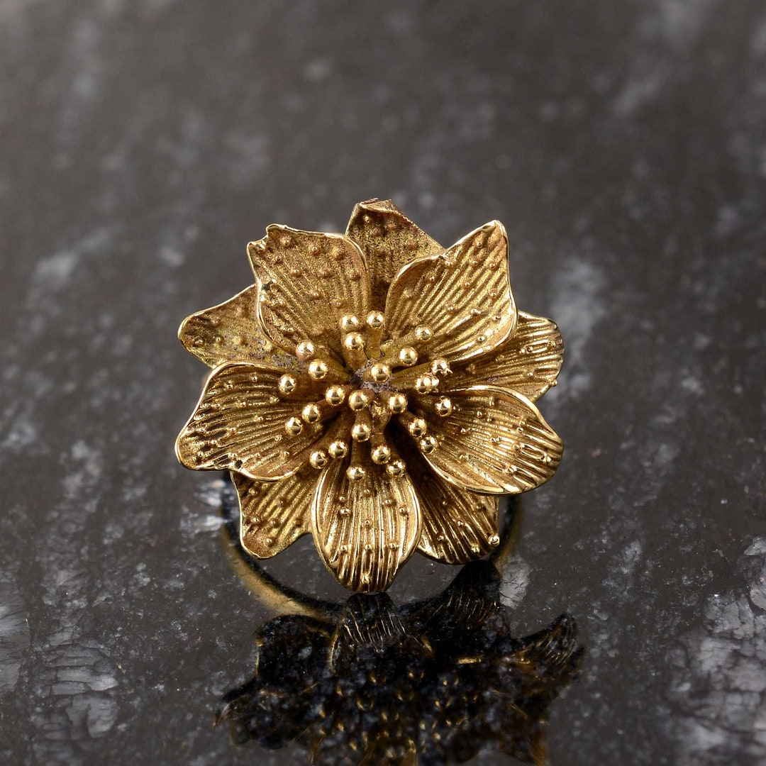 Large Gold Flower Ring, Big Floral Ring, Statement Ring, Flower Ring ...