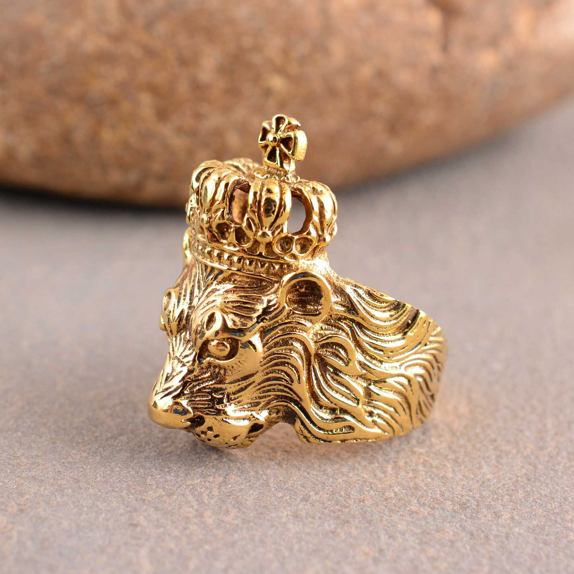 Lion King Mens Ring, Crowned Lion King Signet Men Ring, Vintage Lion ...