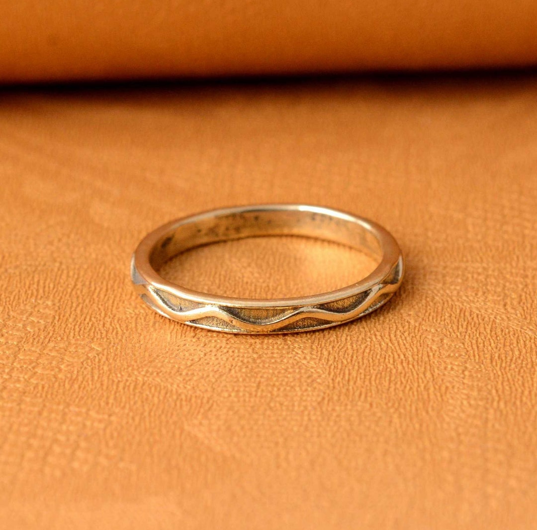 Gold Wave Band, Gold Brass Wave Pattern Ring, Geometric Style Vintage ...