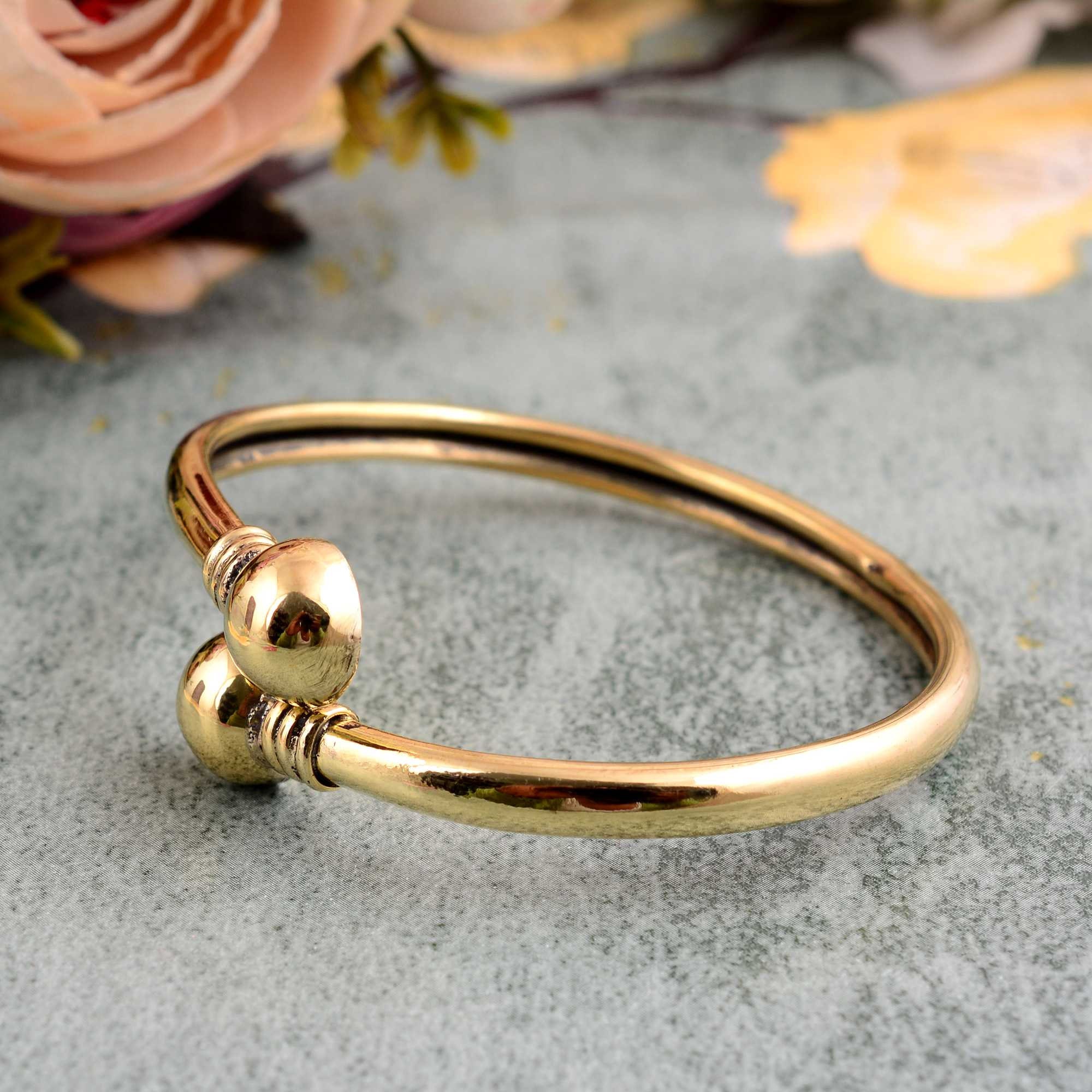 Double Ball Bracelet, Ball End Bangle, Gold Plated Open Cuff Bangle ...