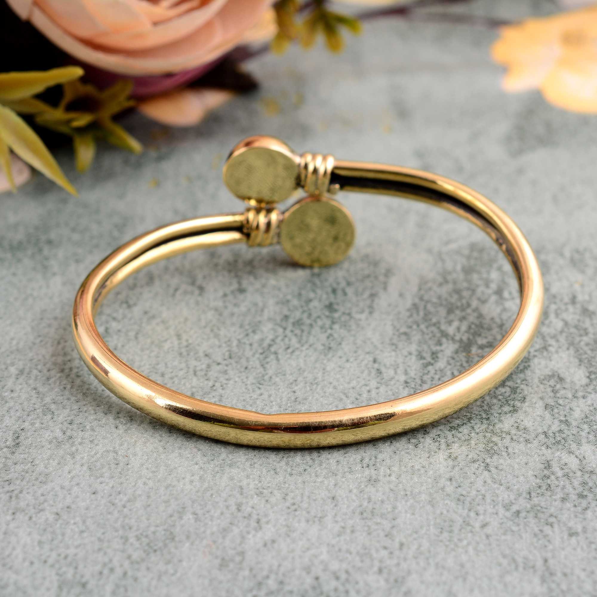 Double Ball Bracelet, Ball End Bangle, Gold Plated Open Cuff Bangle ...