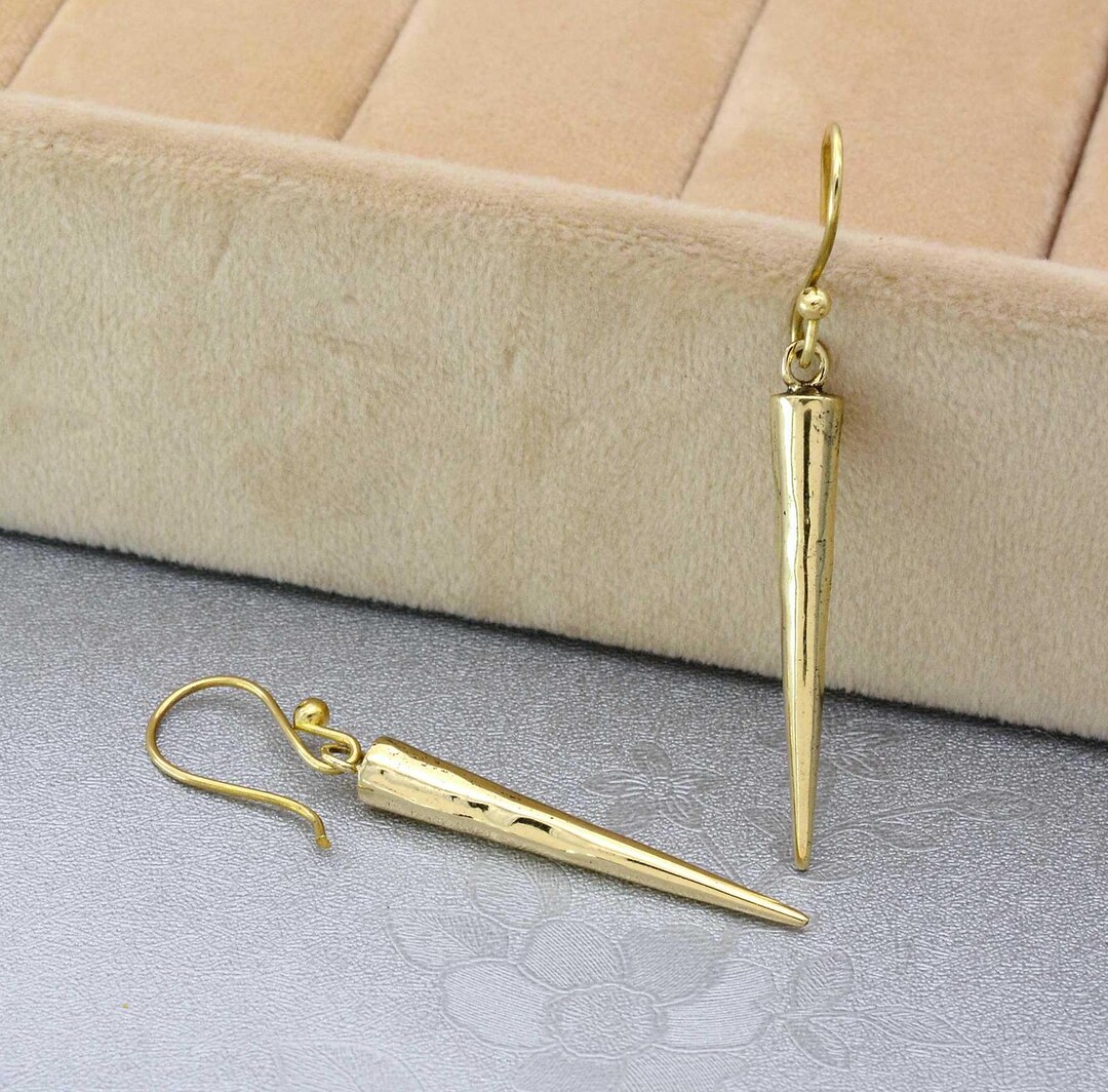 Long Gold Spike Dangle Gothic Punk Earrings, Alternative Dangle Drop ...