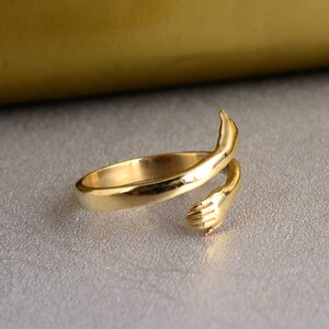 Gold Love Hugging Hand Stackable Ring, Love Hug Ring, Couple Ring ...