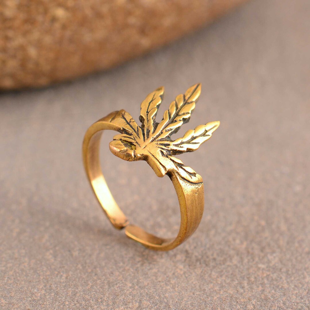 Minimal Marijuana Ring, Pinky Ring, Weed Ring, Stacking Ring, Tree ...