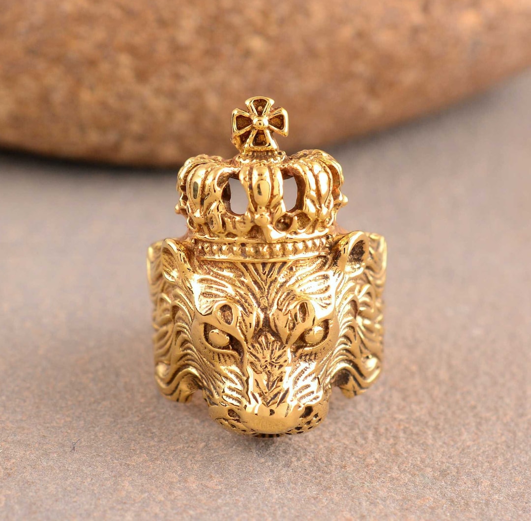 Lion King Mens Ring, Crowned Lion King Signet Men Ring, Vintage Lion ...