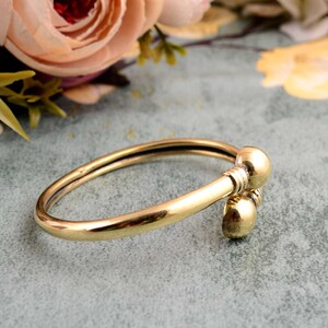 Double Ball Bracelet, Ball End Bangle, Gold Plated Open Cuff Bangle ...