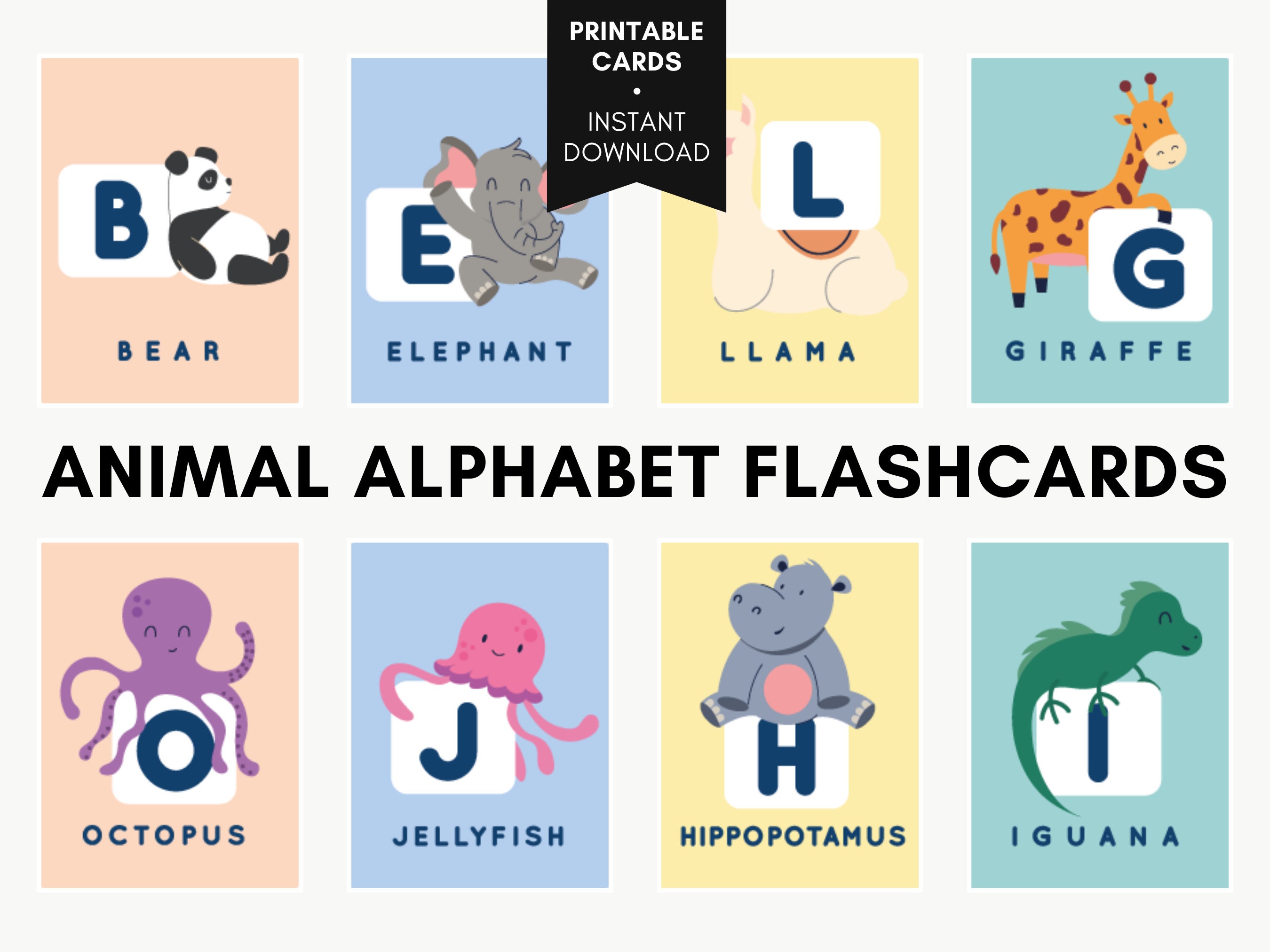 Flashcards imprimibles del alfabeto animal decoración del - Etsy México